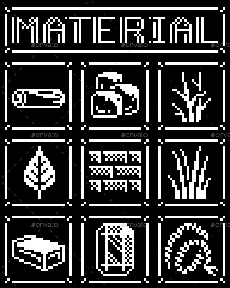 Monochrome Black And White Pixel Art Icons Set, Game Assets | GraphicRiver